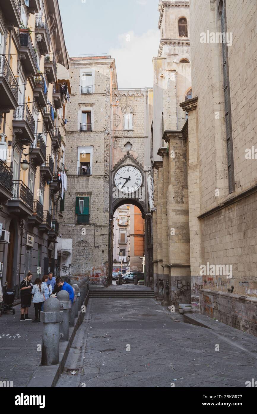 Naples, Italy - 30 October, 2019: Old dirty streets of Naples, people ...