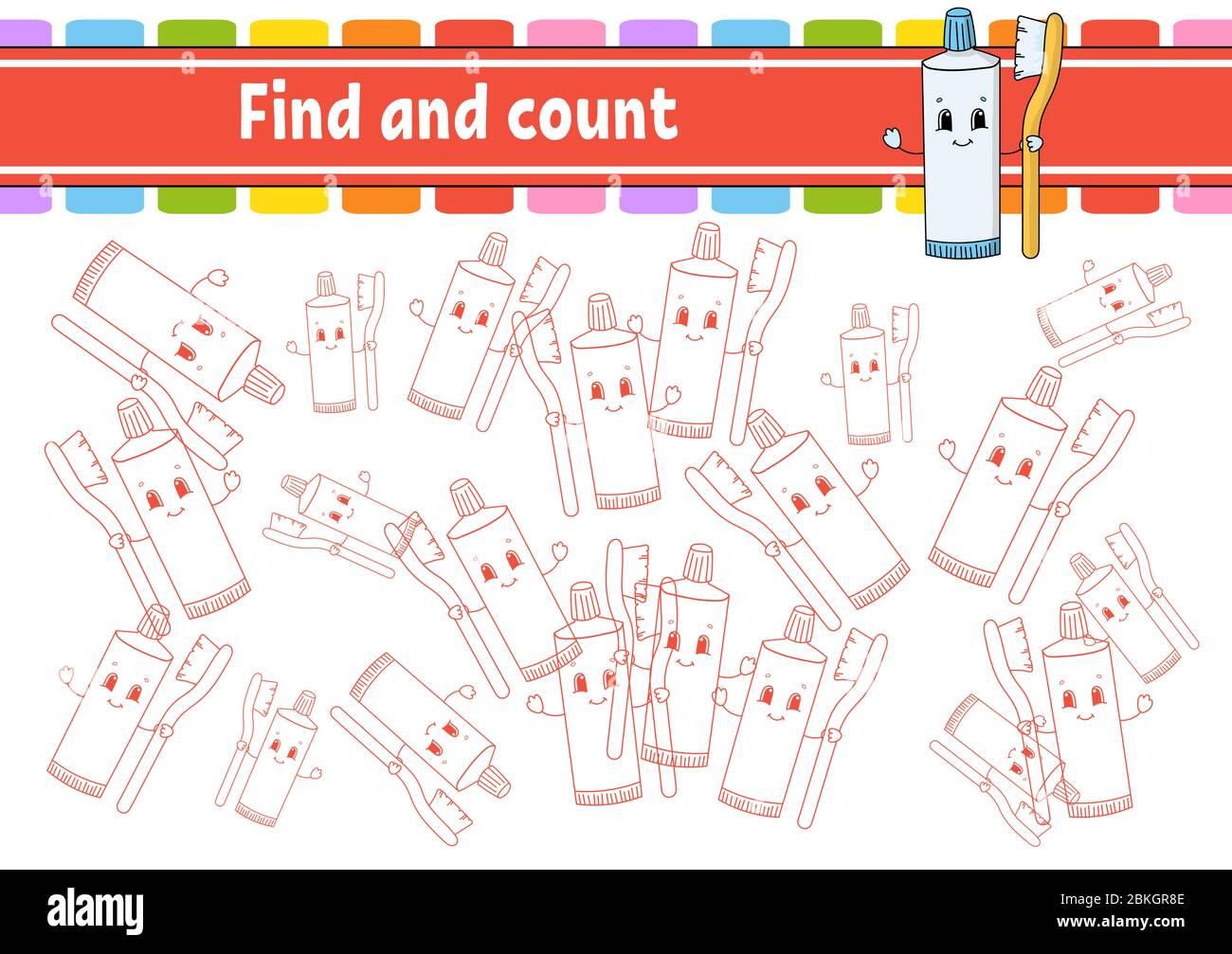 Find and count. Toothpaste Tube With Toothbrush. Education developing ...