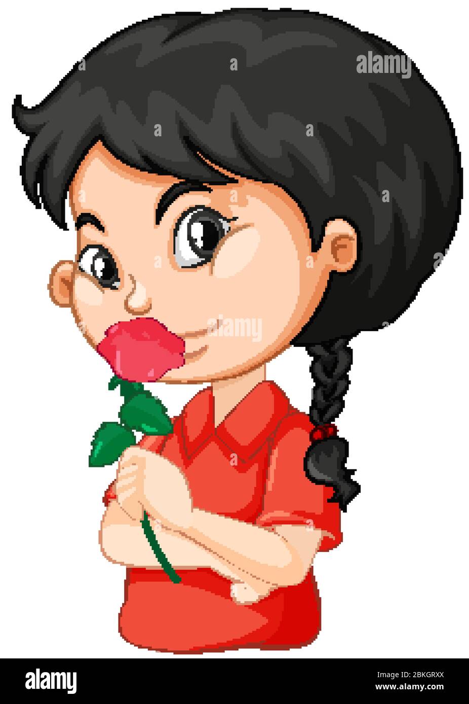 Cute girl and red rose on white background illustration Stock Vector ...