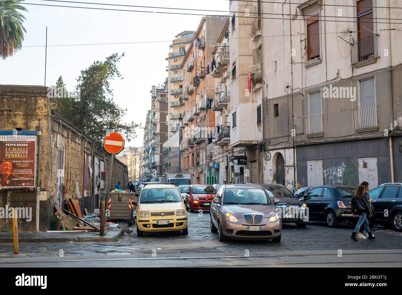 Naples, Italy - 30 October, 2019: Old dirty streets of Naples, people ...