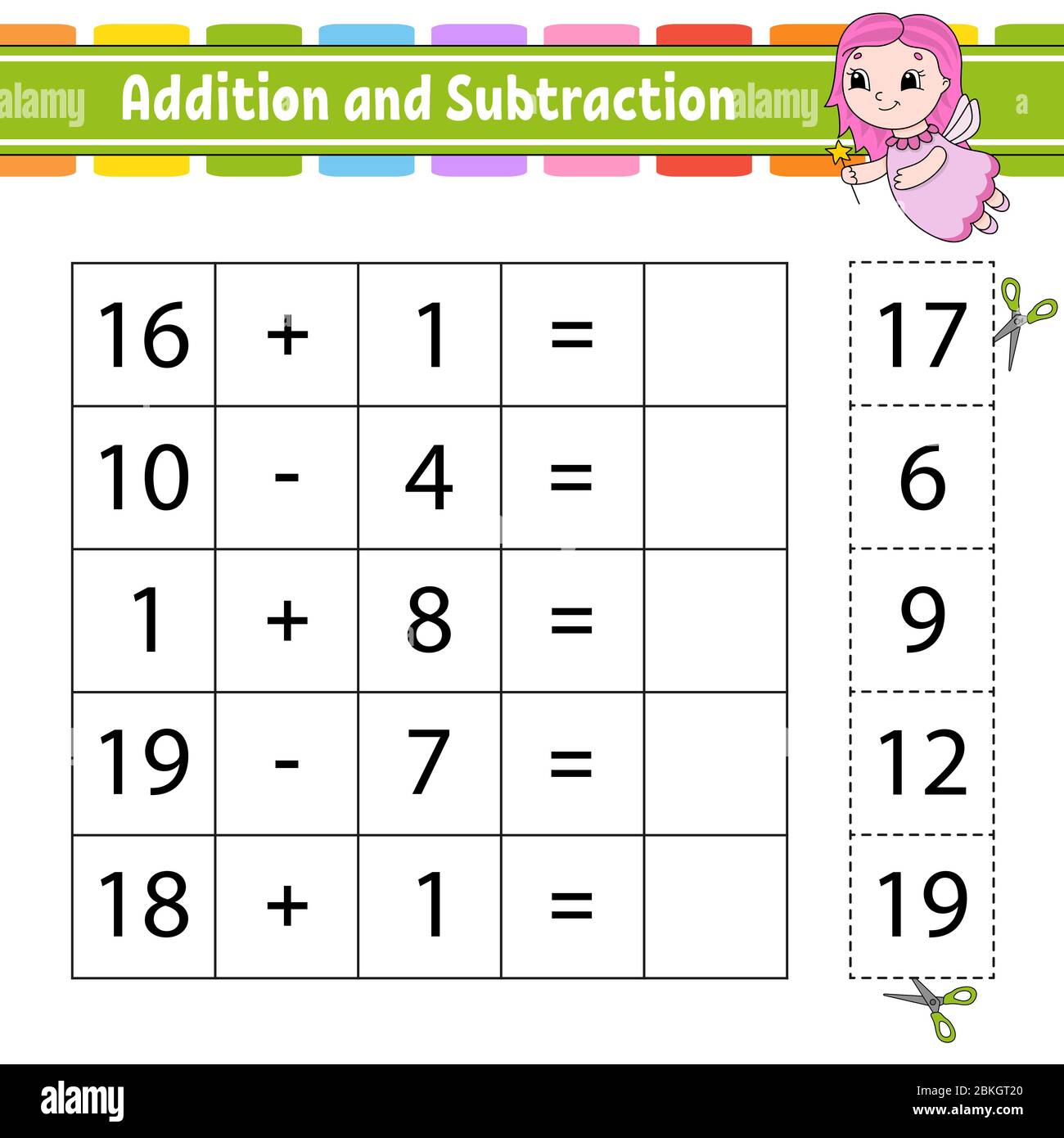 Addition and subtraction. Task for kids. Cut and paste. Education ...