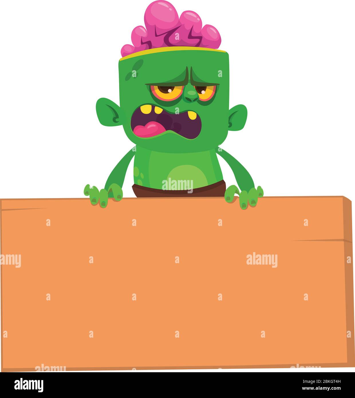 Cartoon zombie holding wooden sign. Vector illustration. Isolated on ...