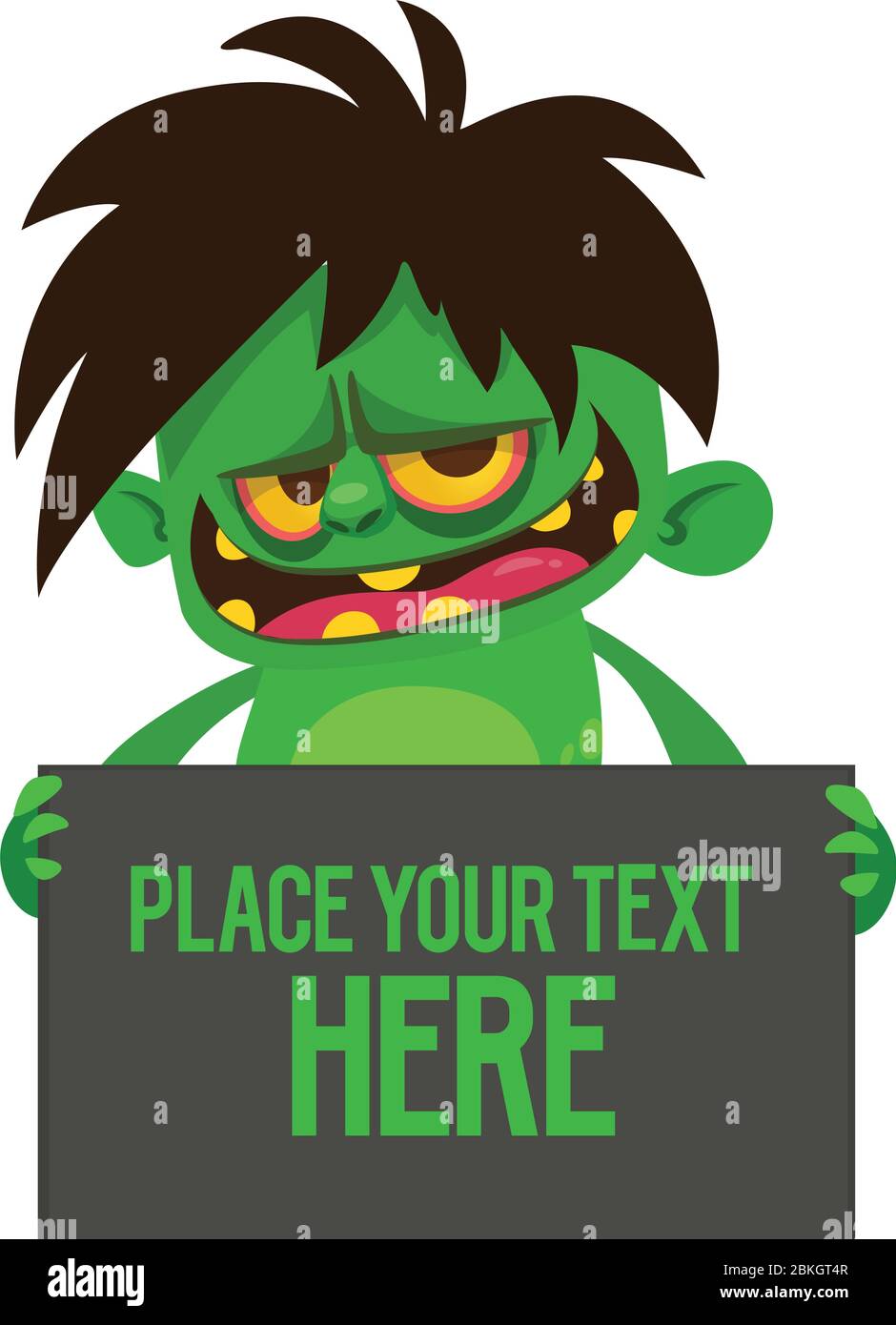 Cartoon zombie holding blank paper banner for text. Vector illustration ...