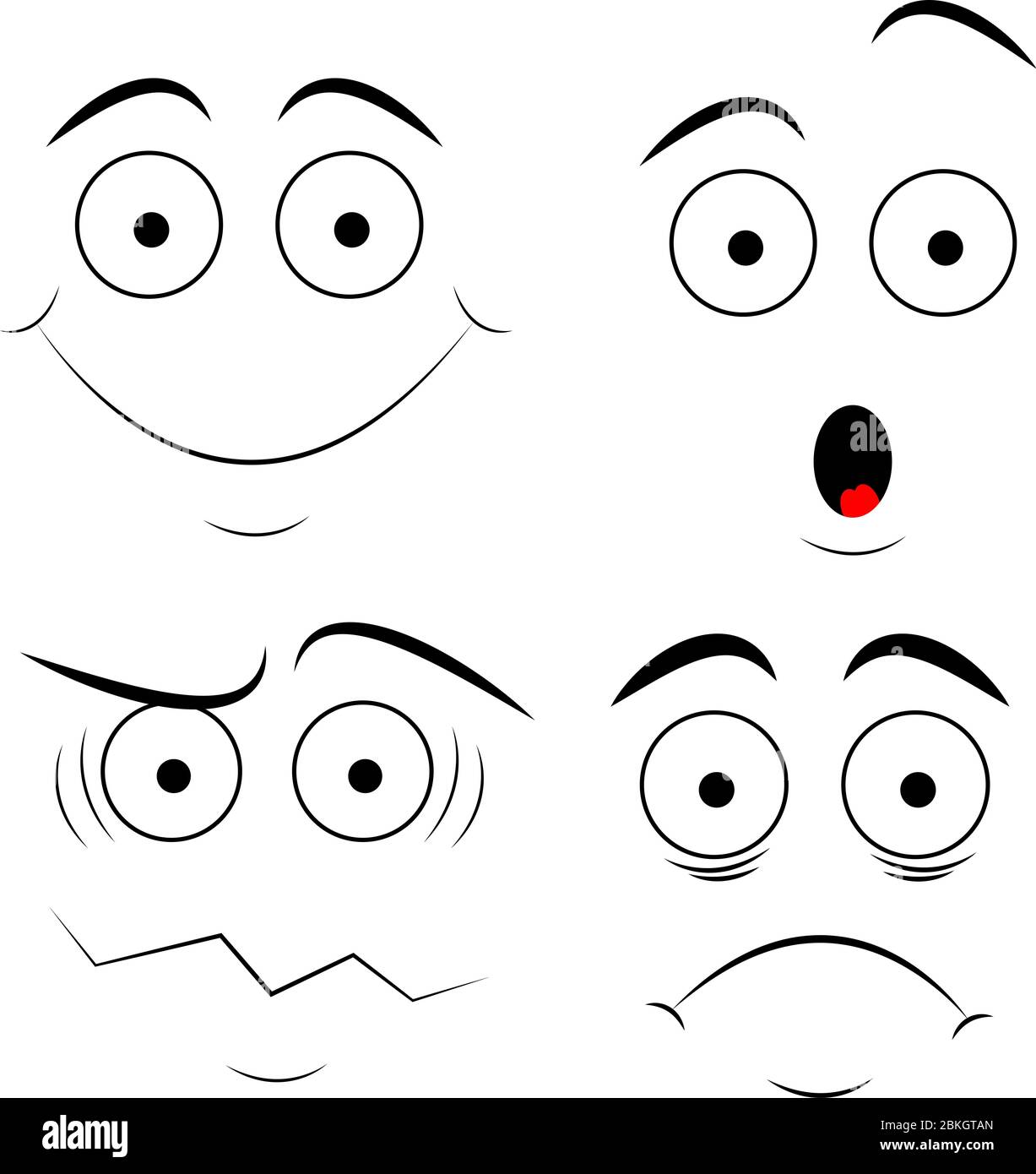 Doodles of different types of faces. Emotions express joy, sadness ...