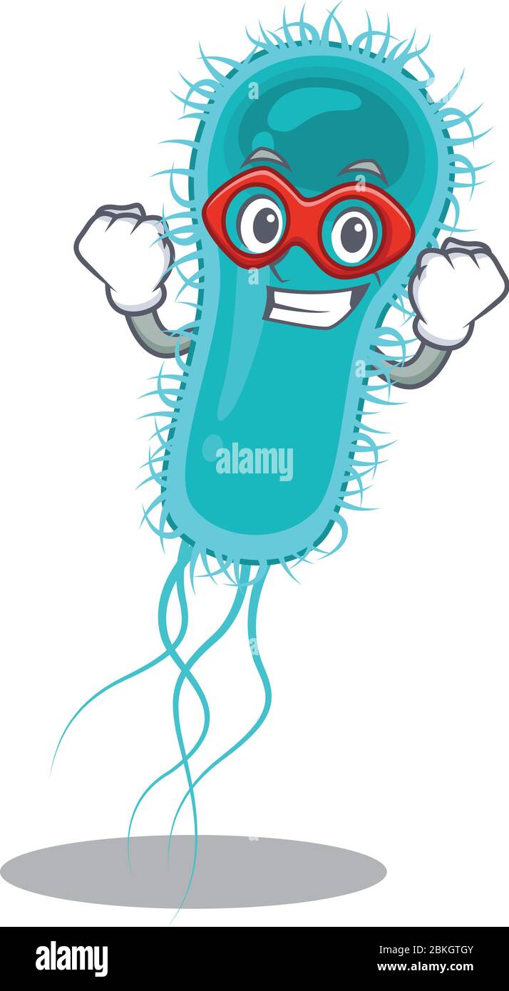 A cartoon character of escherichia coli bacteria performed as a Super ...