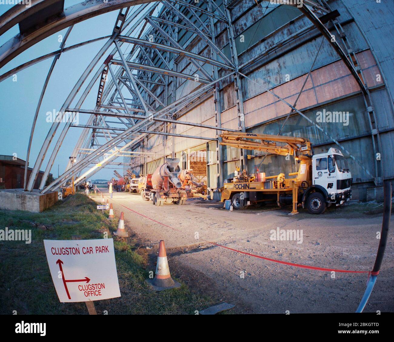 Pouring a new concrete floor at the R101 Airship hangar, at Cardington ...