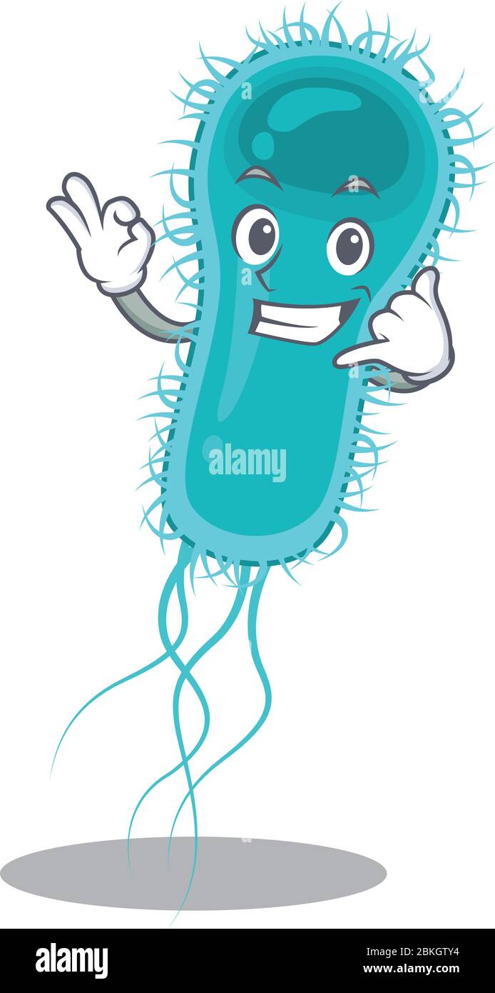 Cartoon design of escherichia coli bacteria with call me funny gesture ...