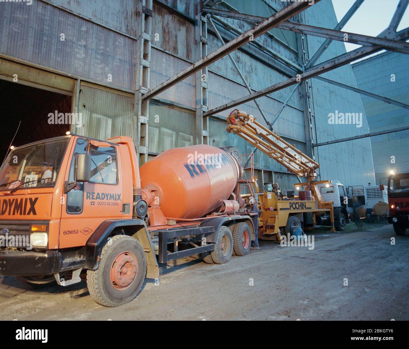 Pouring a new concrete floor at the R101 Airship hangar, at Cardington ...