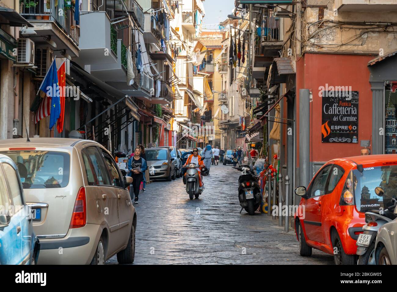 Naples, Italy - 30 October, 2019: Old dirty streets of Naples, people ...