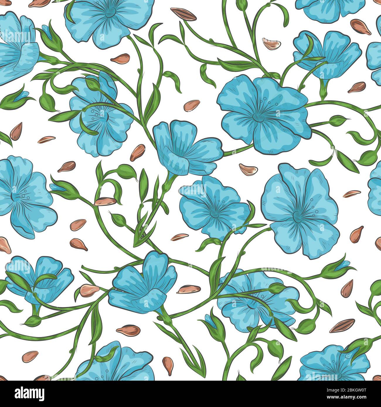 Blue flax flowers and seeds endless background Stock Vector Image & Art ...