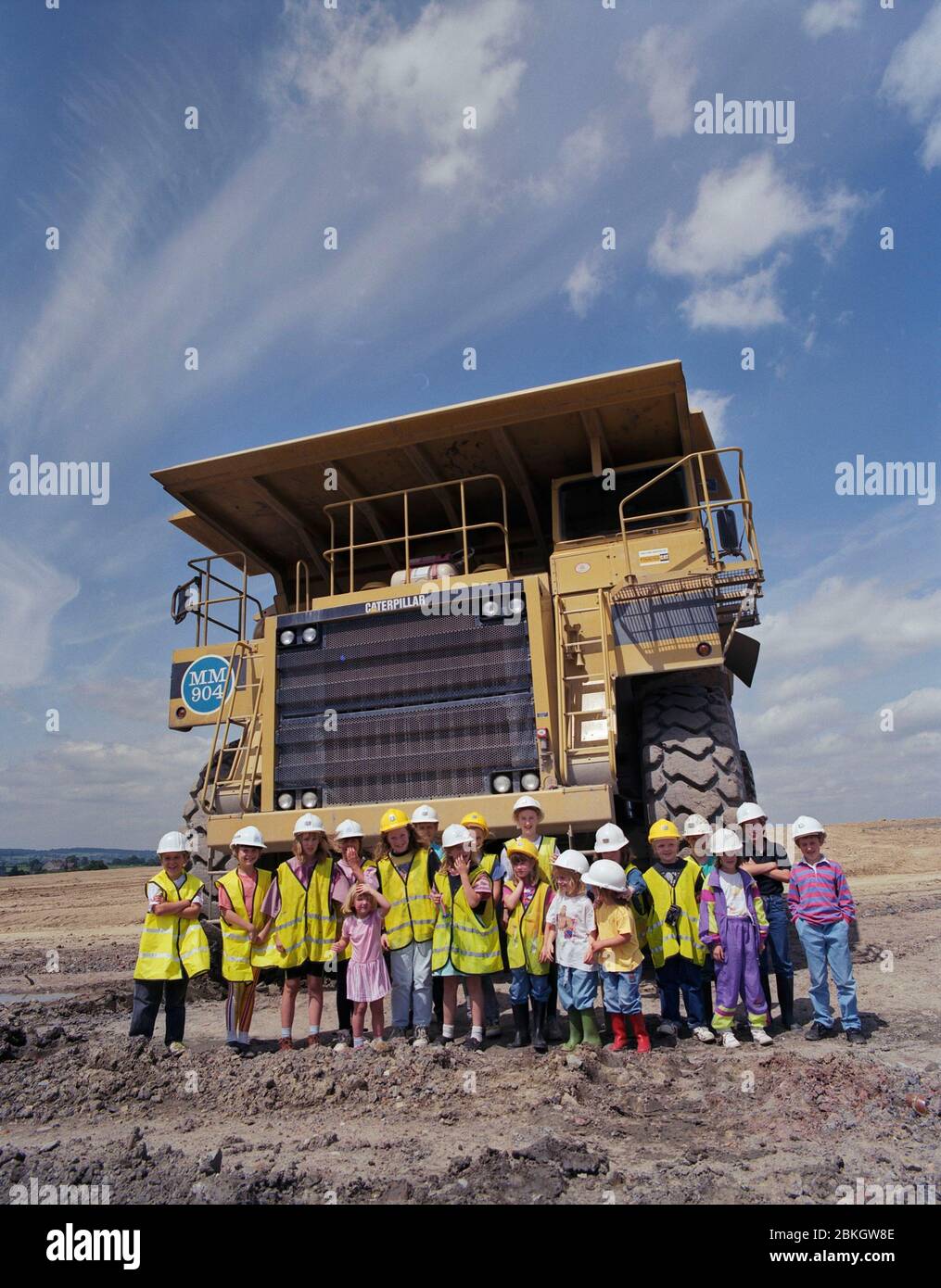 Childrens school visit to opencast coal mine, Uk, in 1992 Stock Photo ...