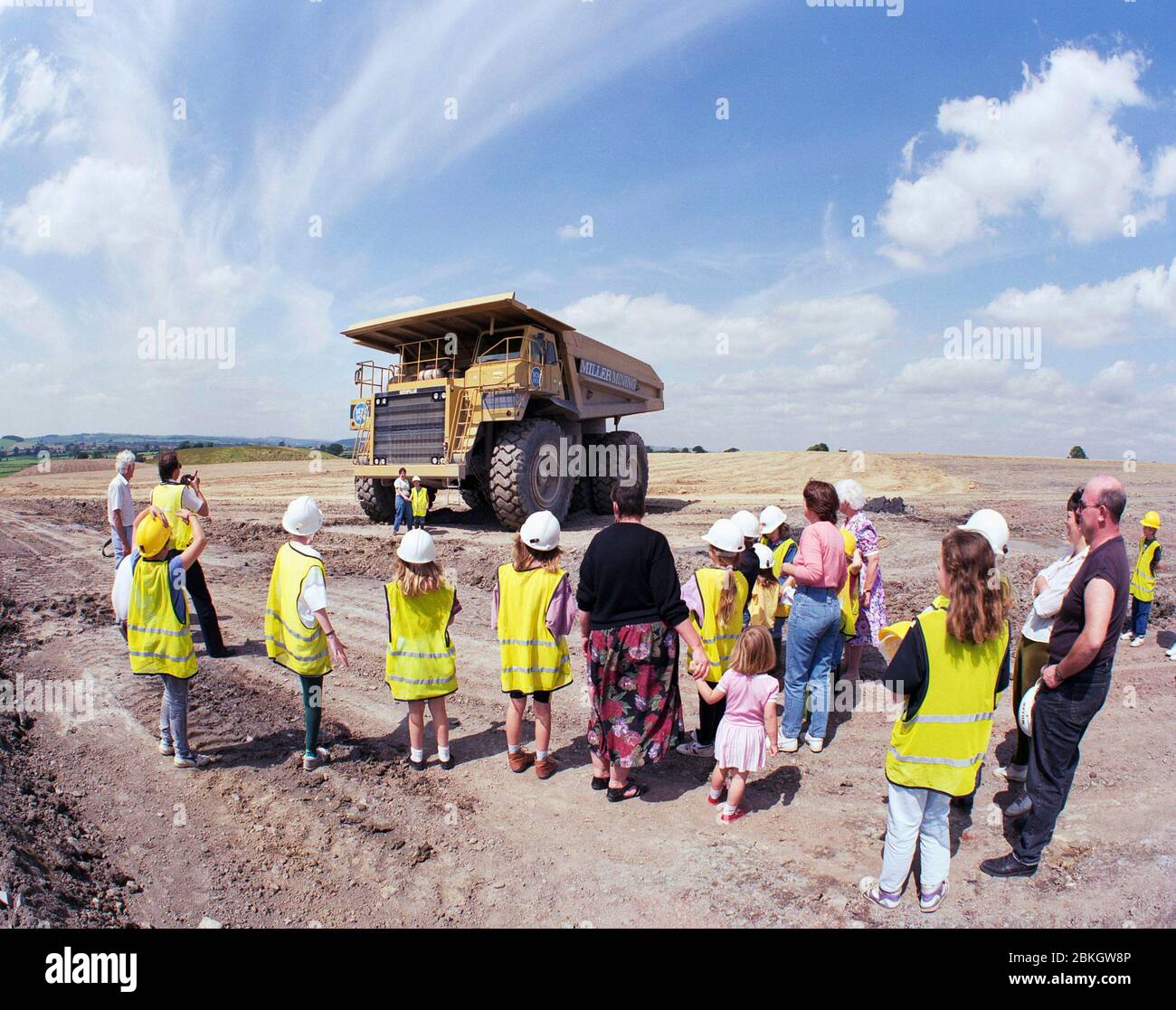 Childrens school visit to opencast coal mine, Uk, in 1992 Stock Photo ...