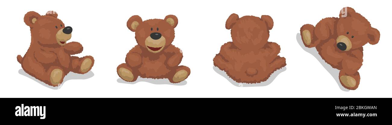 Brown bear, cute soft toy. Set of vector illustrations for children ...