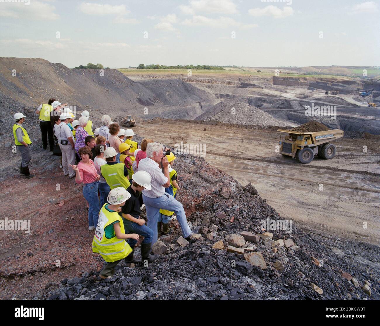 Childrens school visit to opencast coal mine, Uk, in 1992 Stock Photo ...