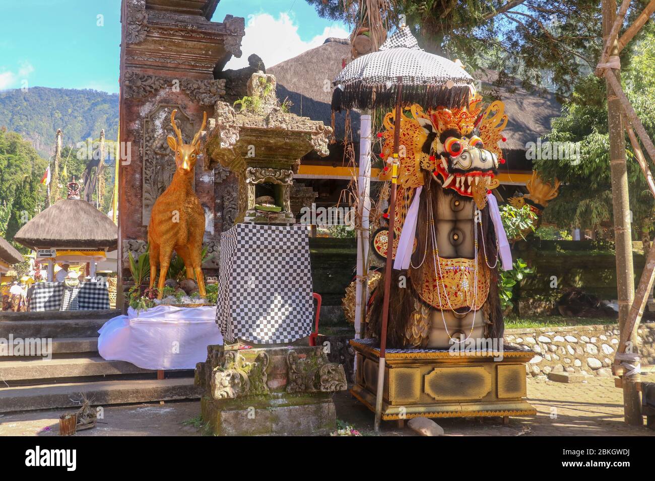 A statue of Barong in a Hindu temple that represents good and positive ...