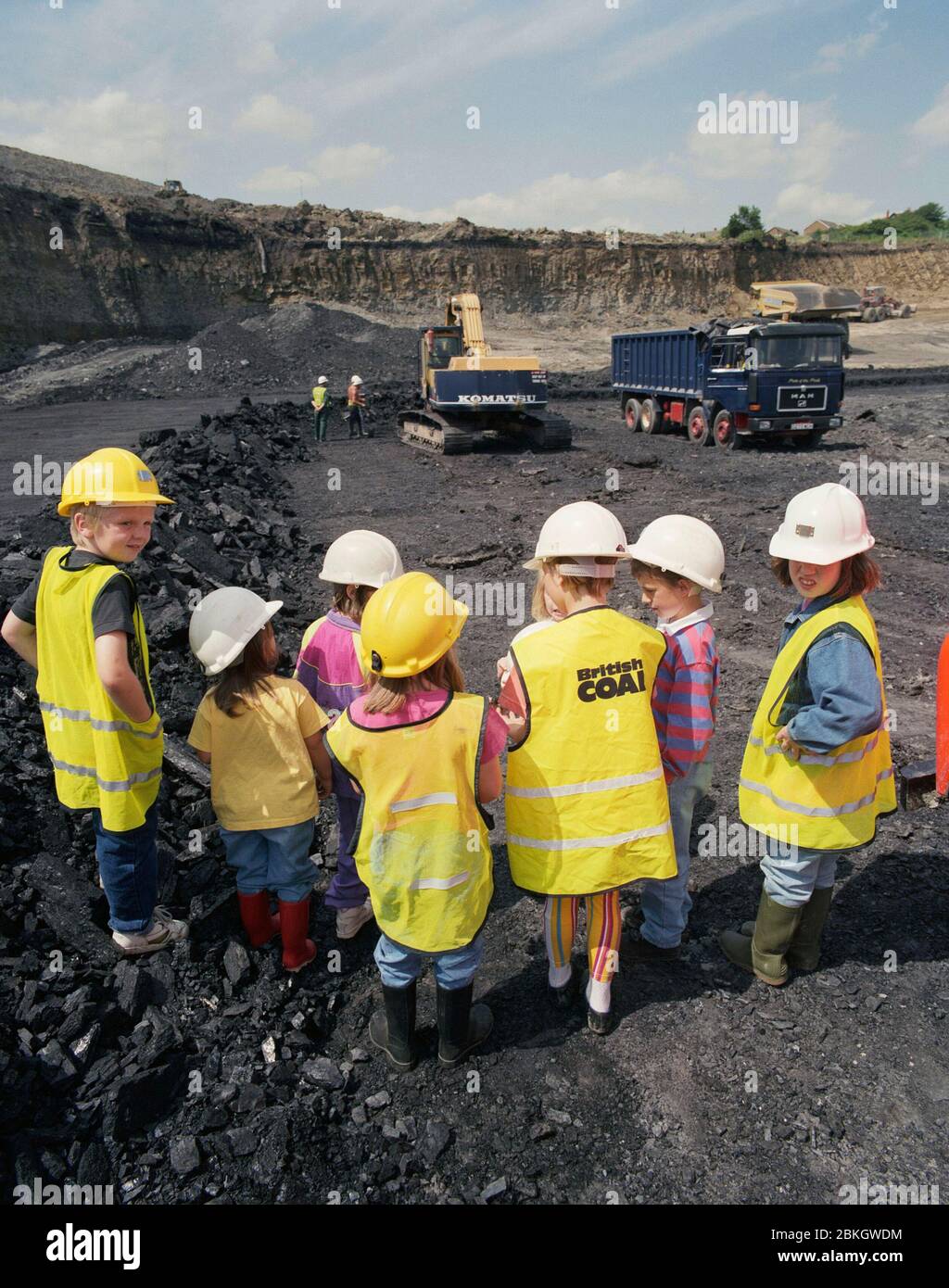 Childrens school visit to opencast coal mine, Uk, in 1992 Stock Photo ...