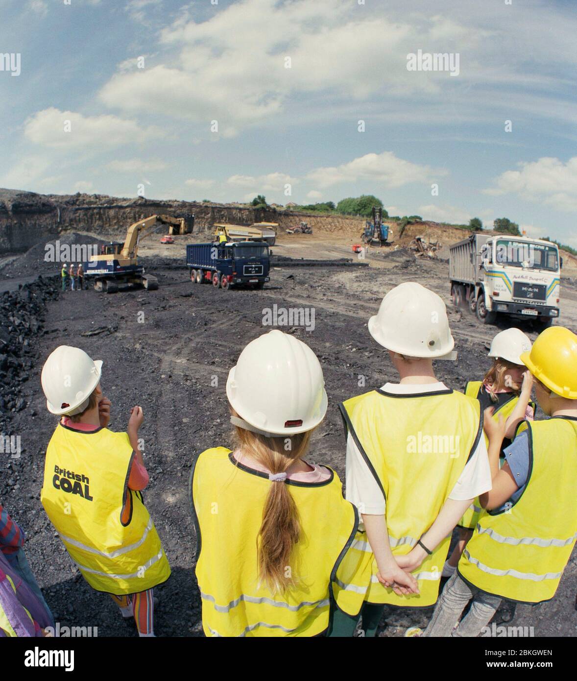 Childrens school visit to opencast coal mine, Uk, in 1992 Stock Photo ...