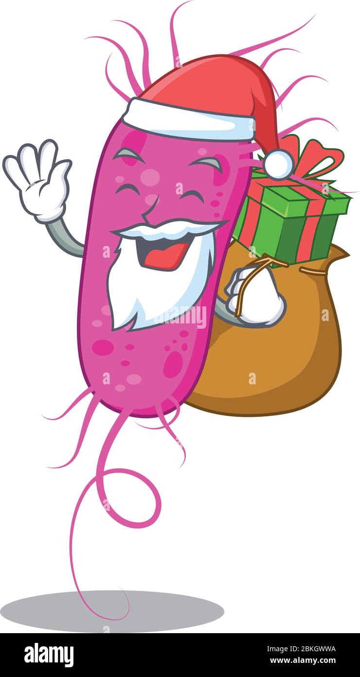 Cartoon design of pseudomoa bacteria Santa with Christmas gift Stock ...