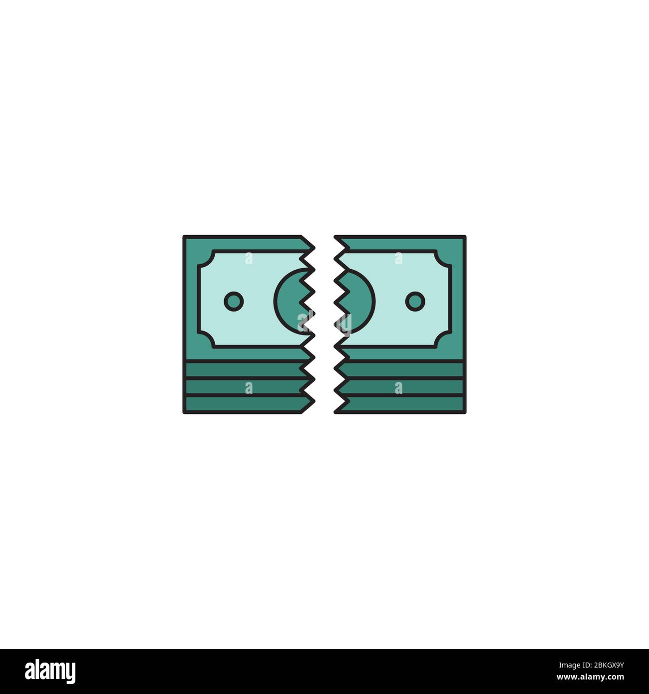 Tearing money banknote vector icon symbol isolated on white background ...