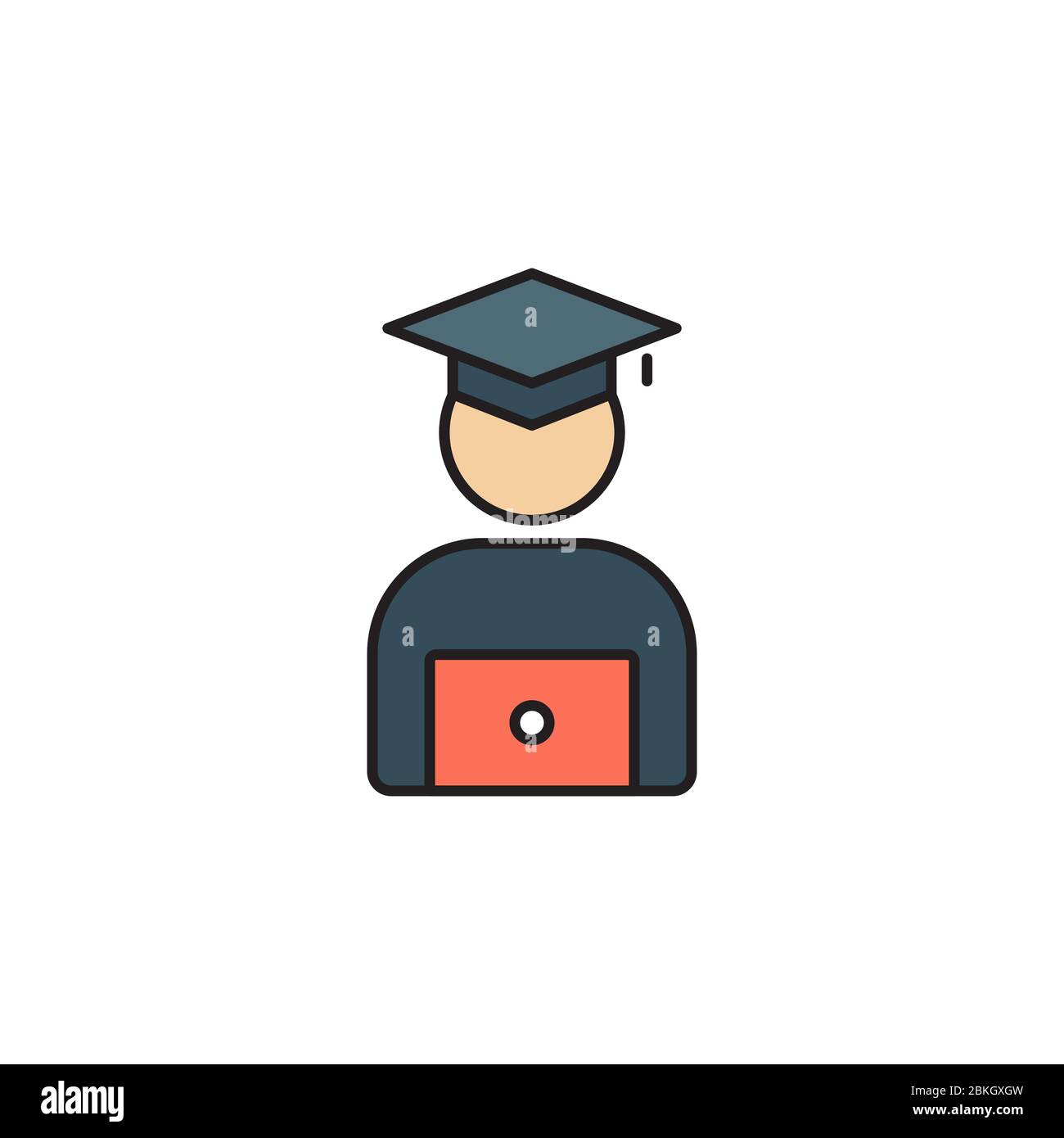 Student Studying on Laptop vector icon symbol isolated on white ...