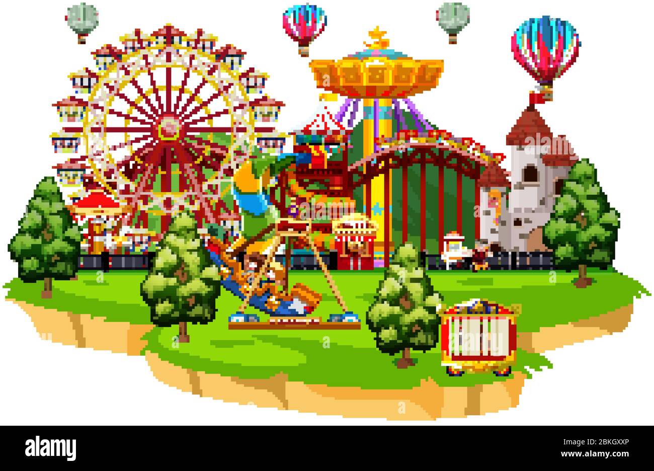 Scene with many children playing on the circus rides illustration Stock ...