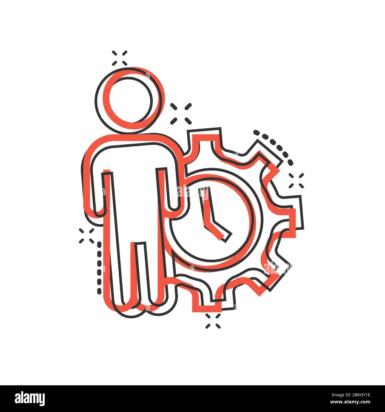 People and clock icon in comic style. Gear with user cartoon vector ...