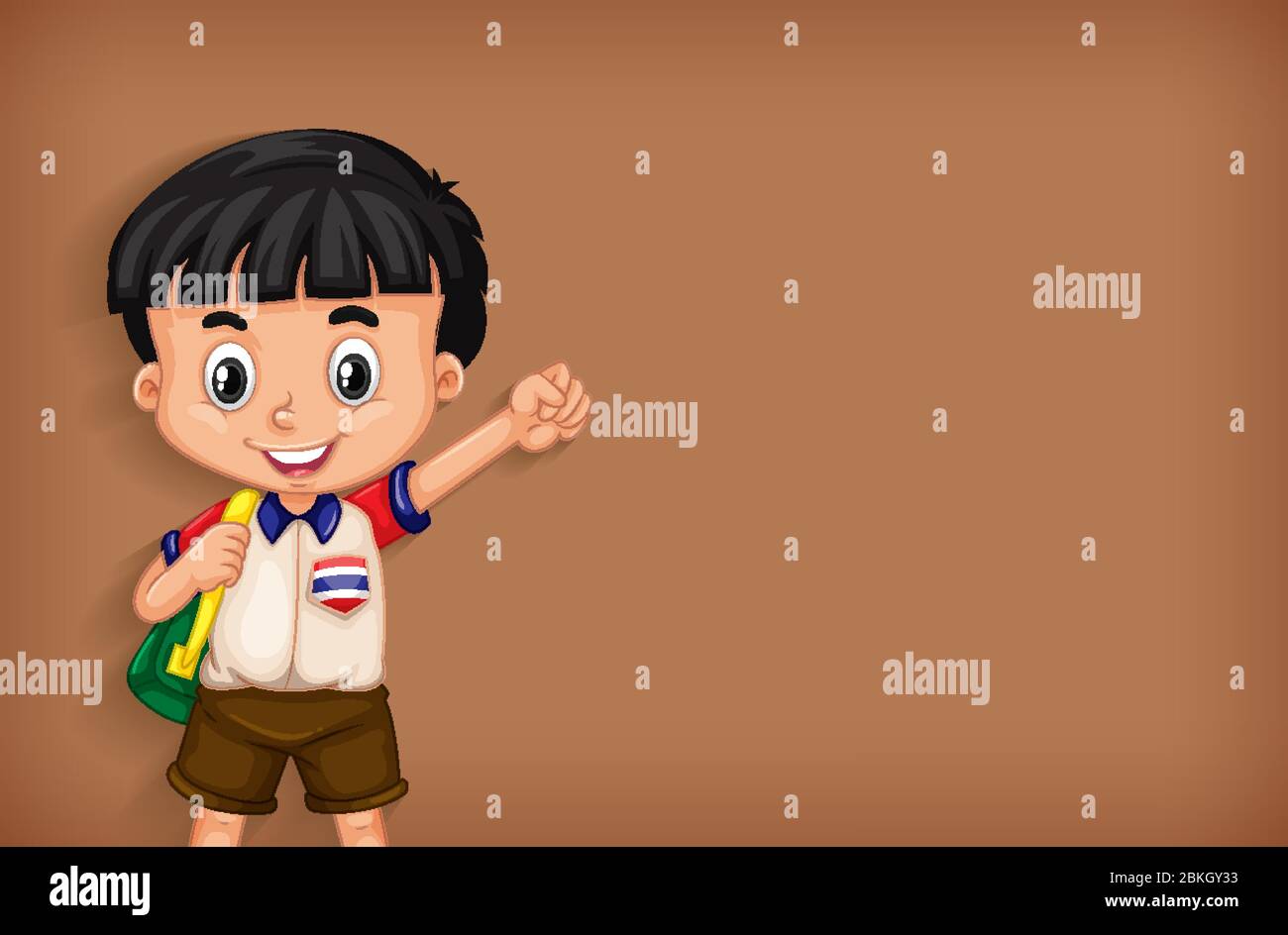 Background template design with plain color wall and happy boy ...