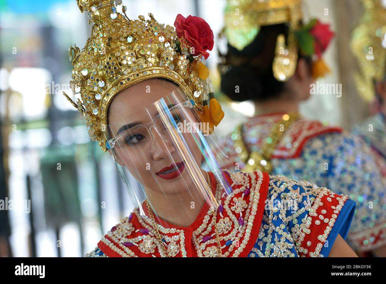 Bangkok, Thailand. 4th May, 2020. Thai dancers wearing face shields ...