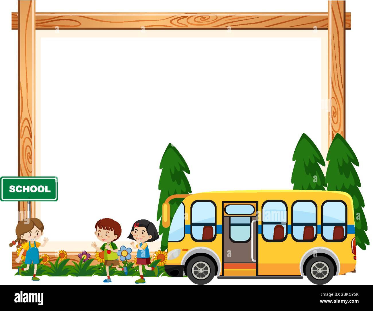 Border template design with kids riding on school bus illustration ...