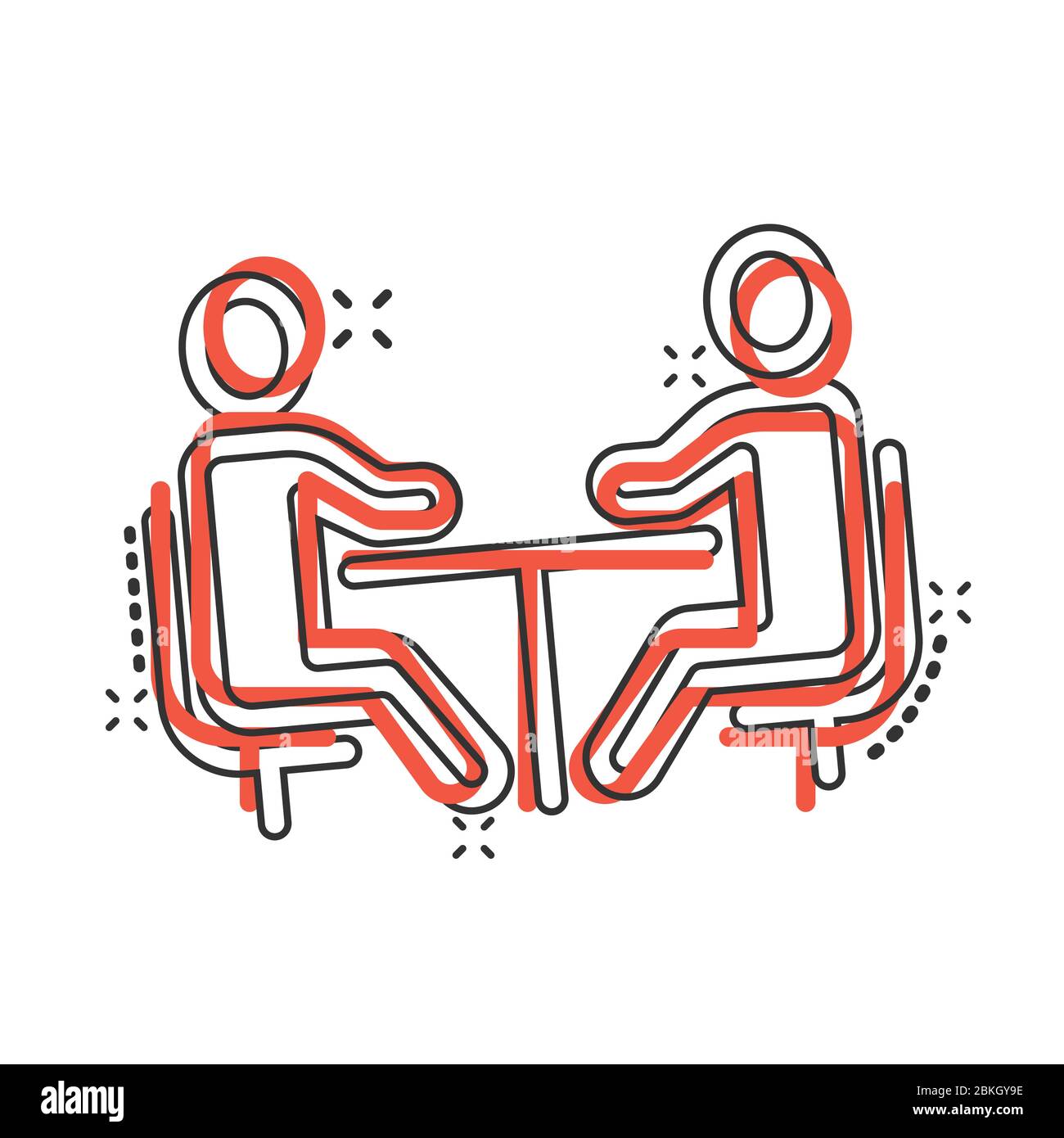 People with table icon in comic style. Teamwork conference cartoon ...