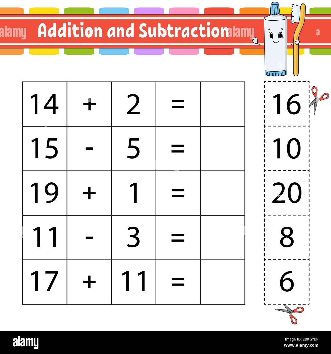 Addition and subtraction. Task for kids. Cut and paste. Education ...