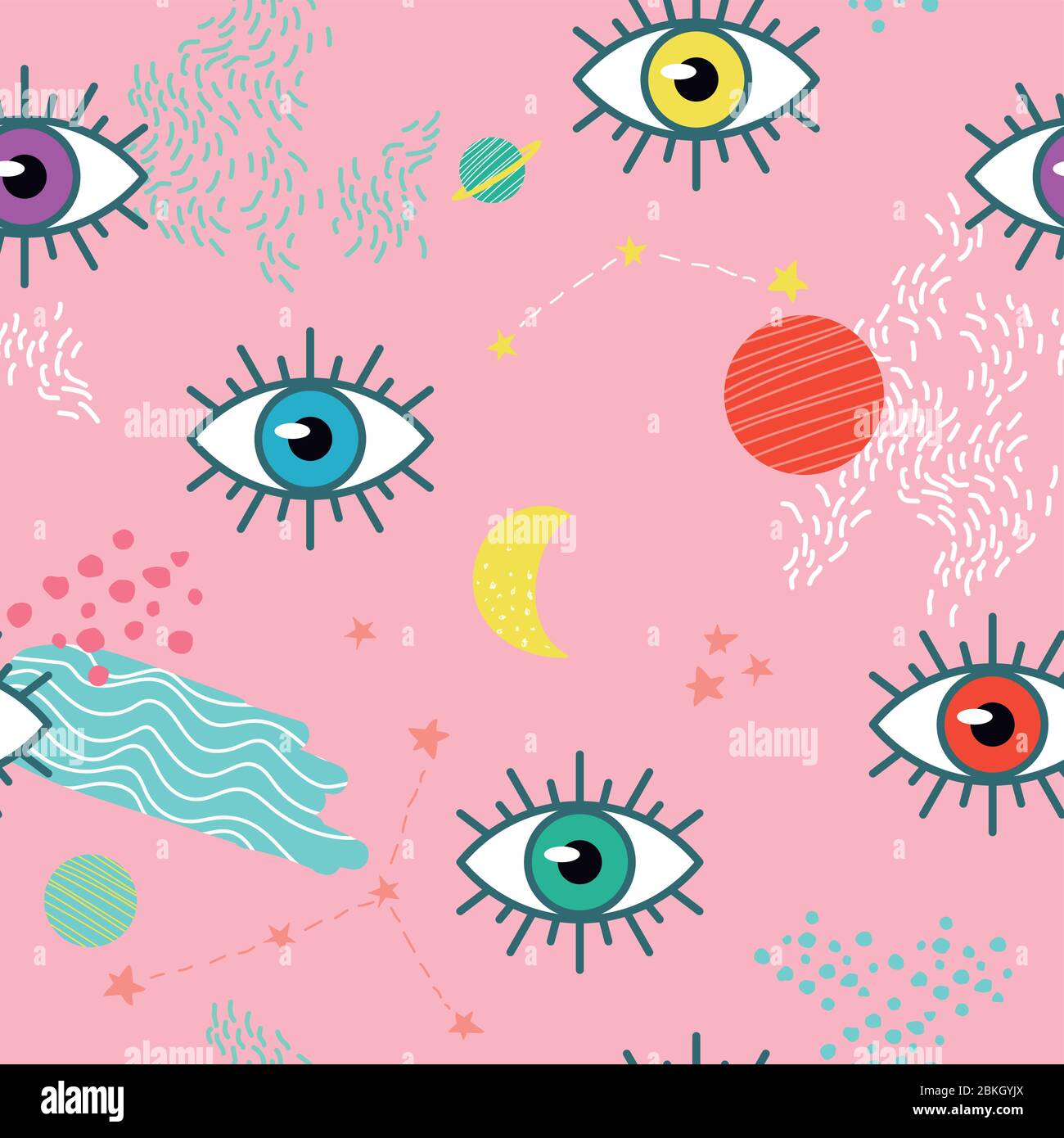 Vector Minimal Eye, Wave, Moon, Star & Sun Pattern Stock Vector Image ...