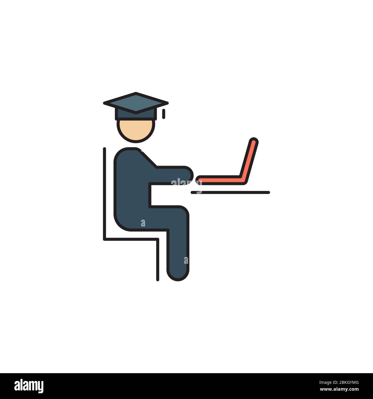 Student Studying on Laptop vector icon symbol isolated on white ...