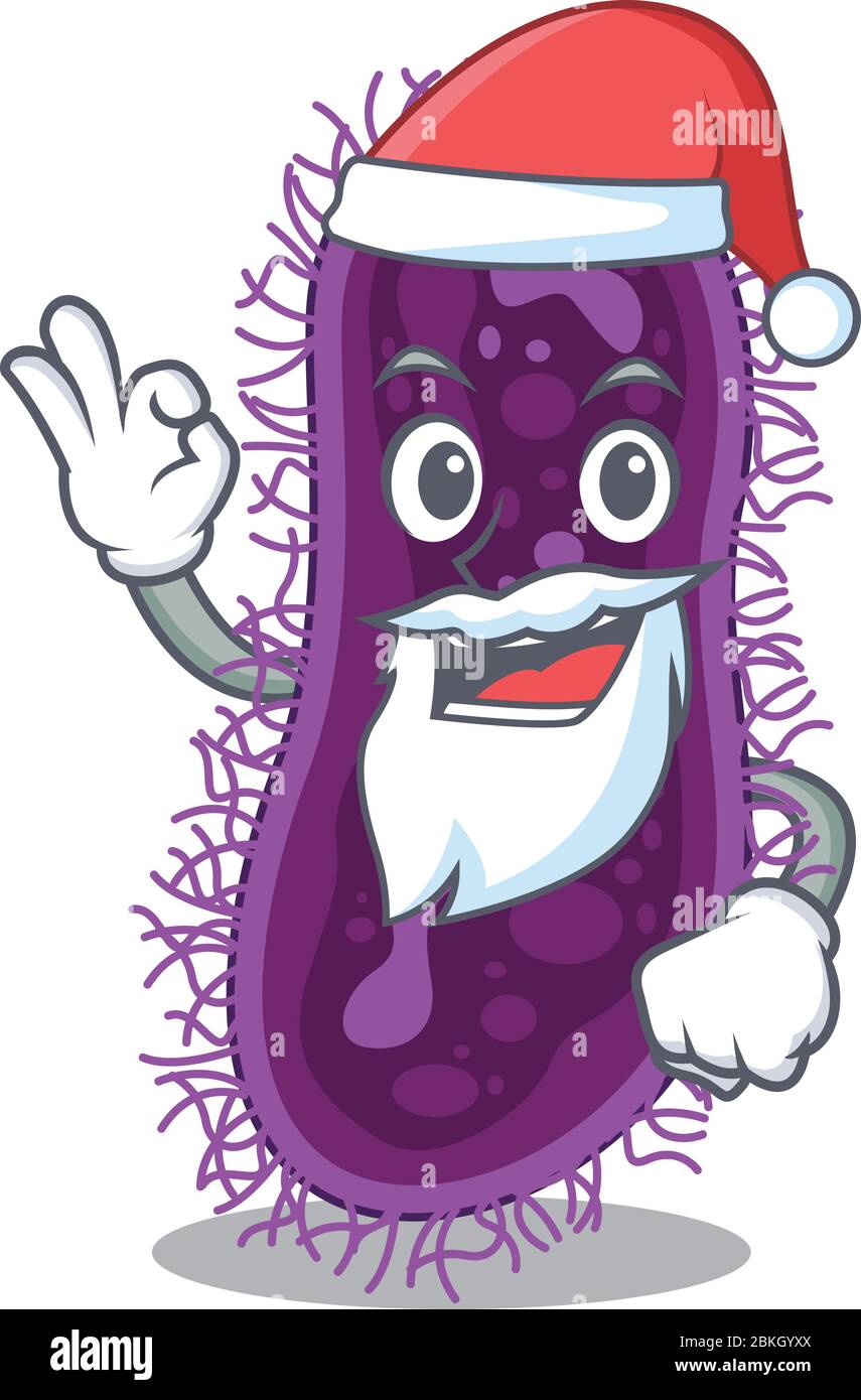 Lactobacillus rhamnosus bacteria Santa cartoon character with cute ok ...