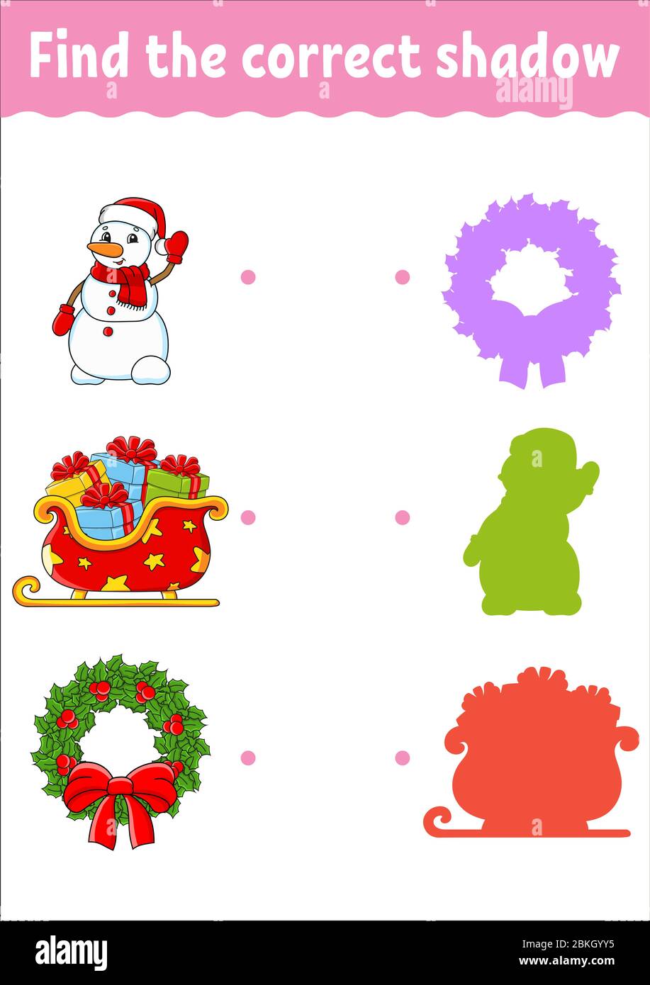 Find the correct shadow. Christmas theme. Education developing ...