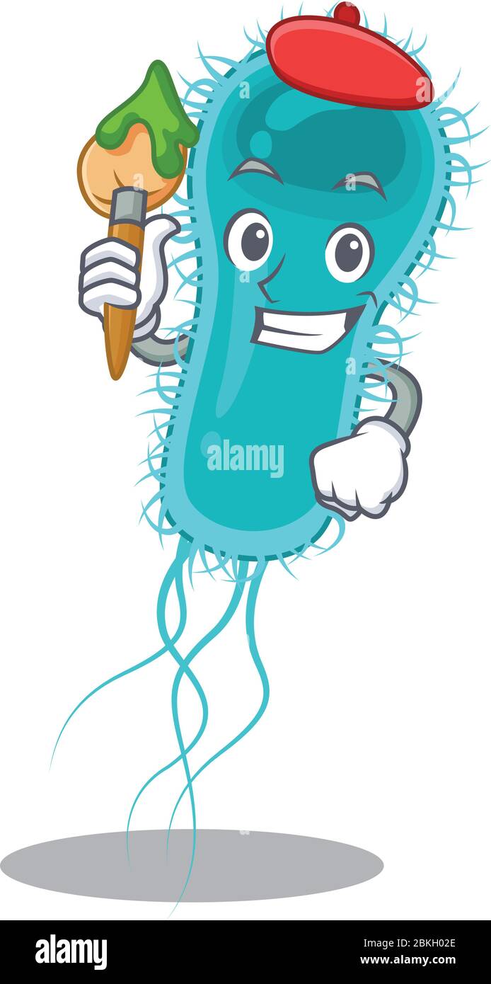 A creative escherichia coli bacteria artist mascot design style paint ...