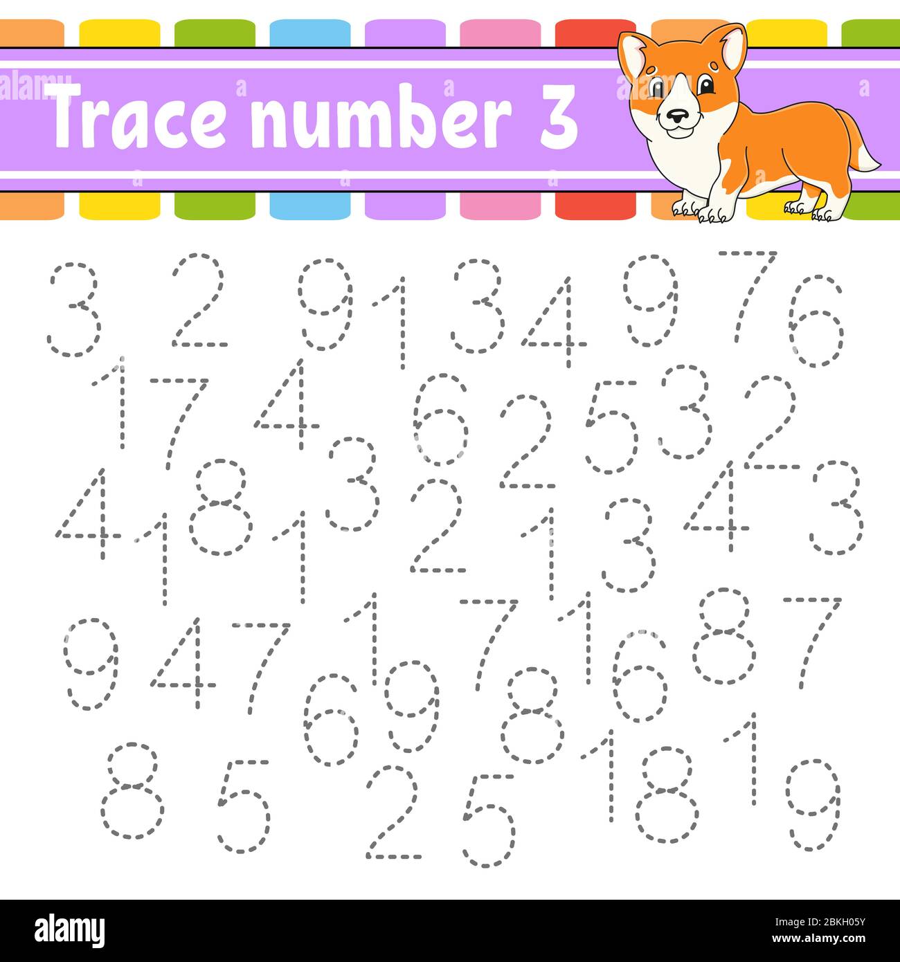 Trace number 3. Handwriting practice. Learning numbers for kids ...