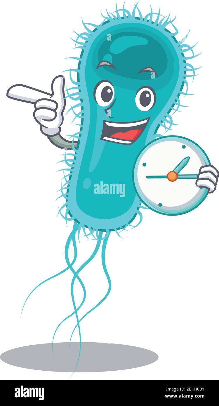 Escherichia coli bacteria mascot design concept smiling with clock ... Escherichia coli bacteria mascot design concept smiling with clock ...