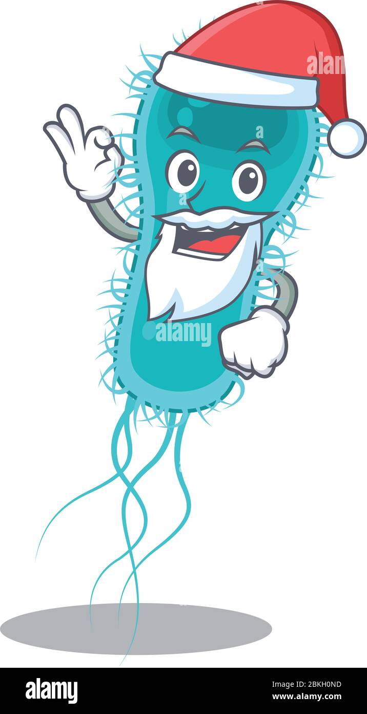 Escherichia coli bacteria Santa cartoon character with cute ok finger ...