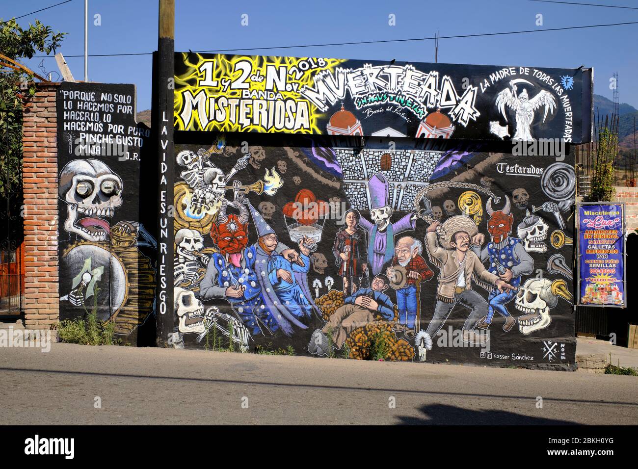 Colorful skeleton murals referring to the "Day of the Dead" festival ...