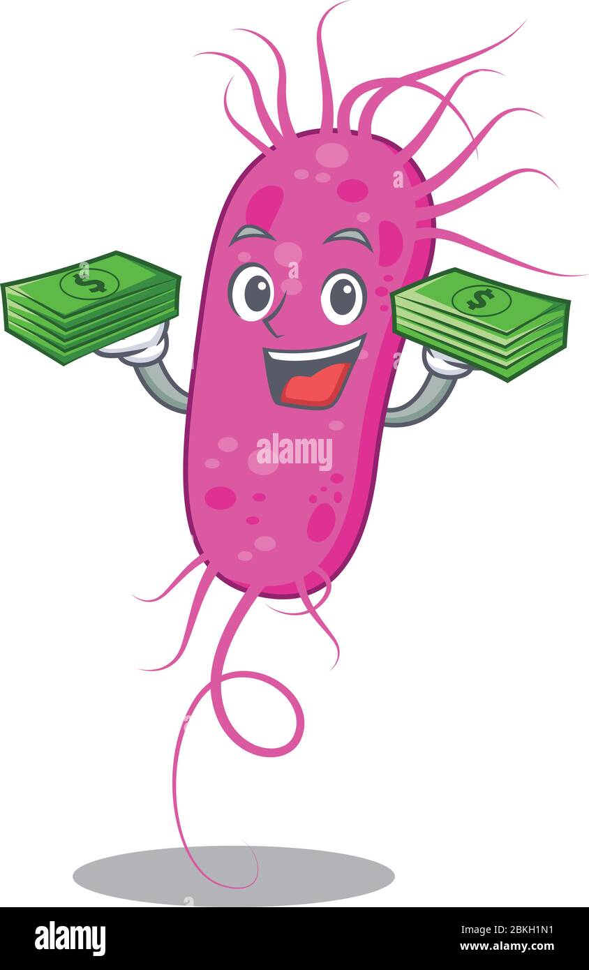 A wealthy pseudomoa bacteria cartoon character having money on hands ...