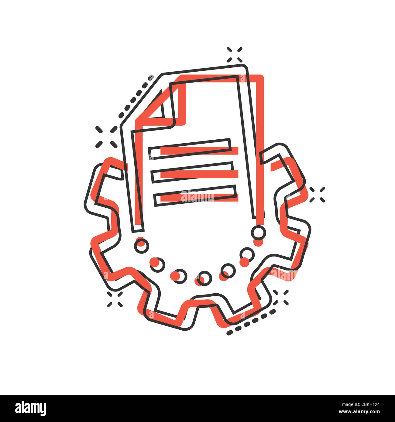 Document with gear icon in comic style. Big data processing cartoon ...