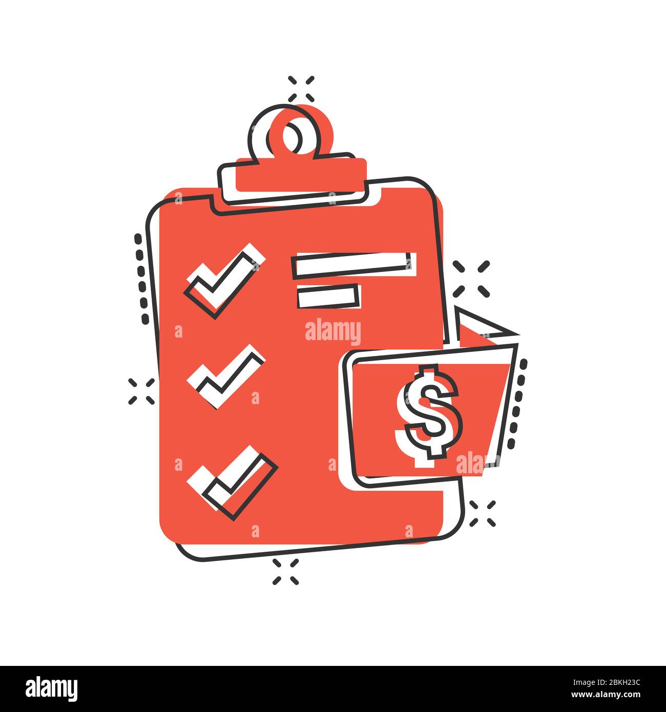 Document checklist icon in comic style. Report cartoon vector ...