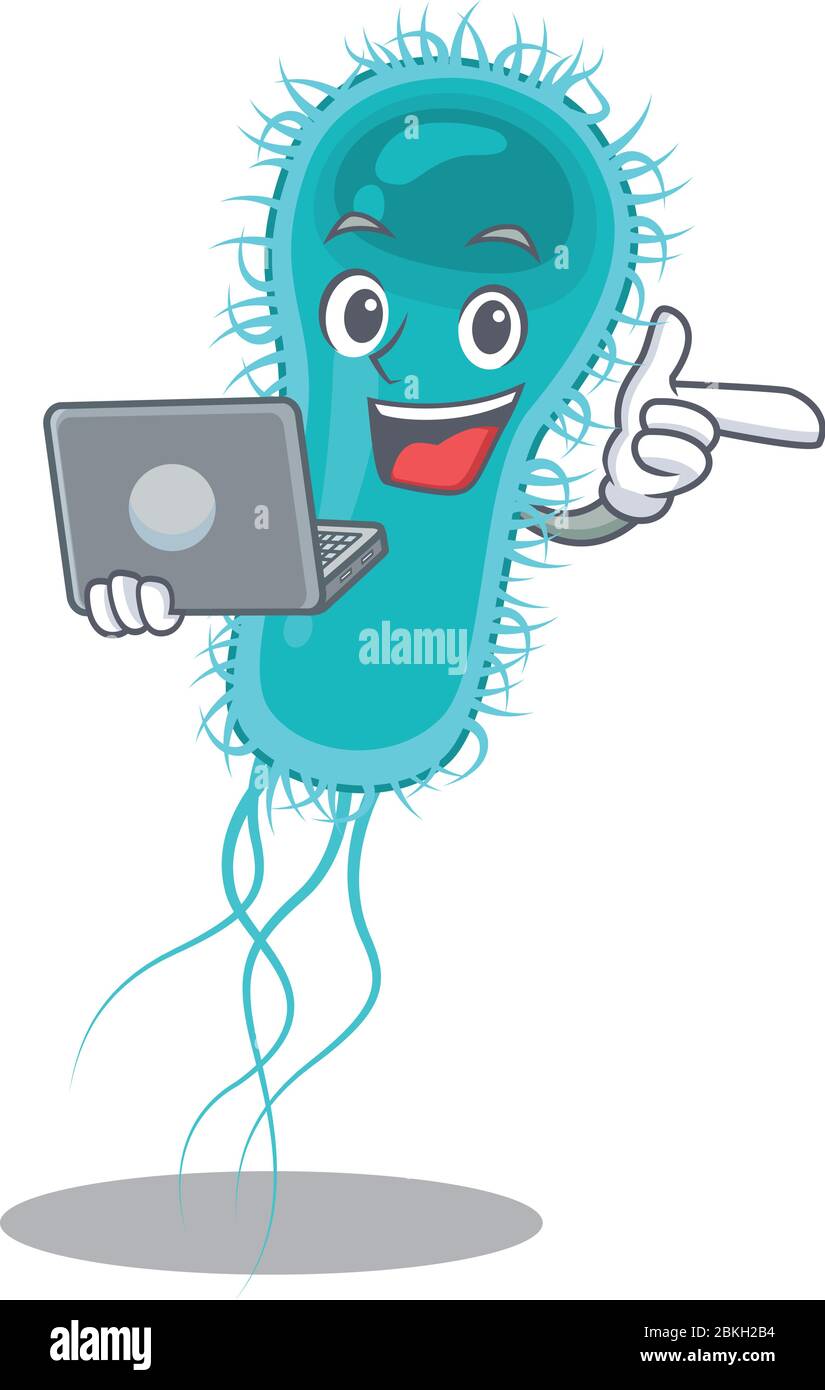 Cartoon character of escherichia coli bacteria clever student studying ...