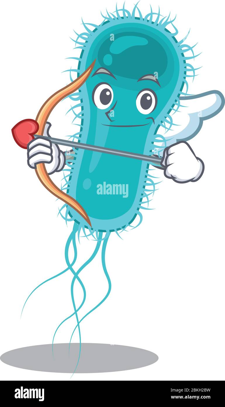 Escherichia coli bacteria in cupid cartoon character with arrow and ...