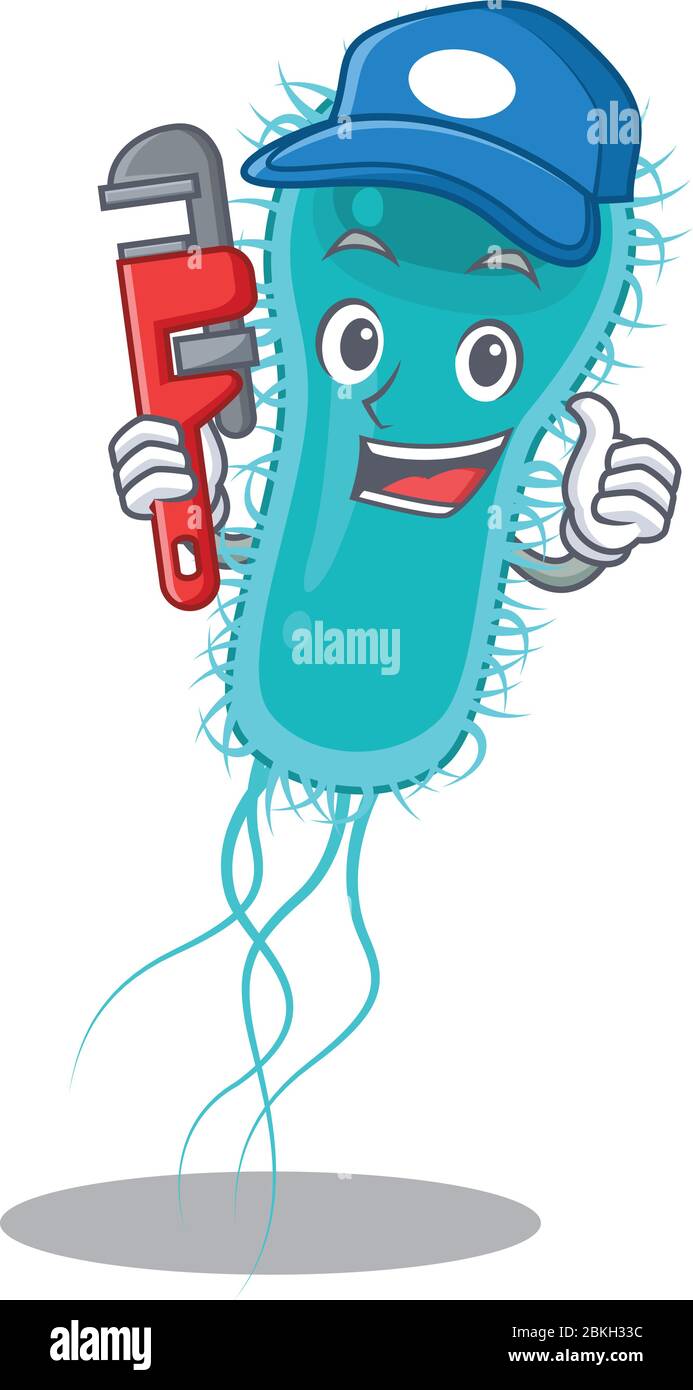 Escherichia coli bacteria Smart Plumber cartoon character design with ...