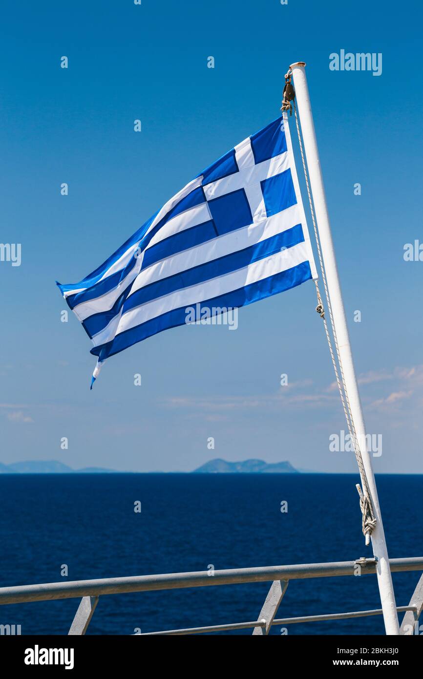 Greek flag on ferry hi-res stock photography and images - Alamy