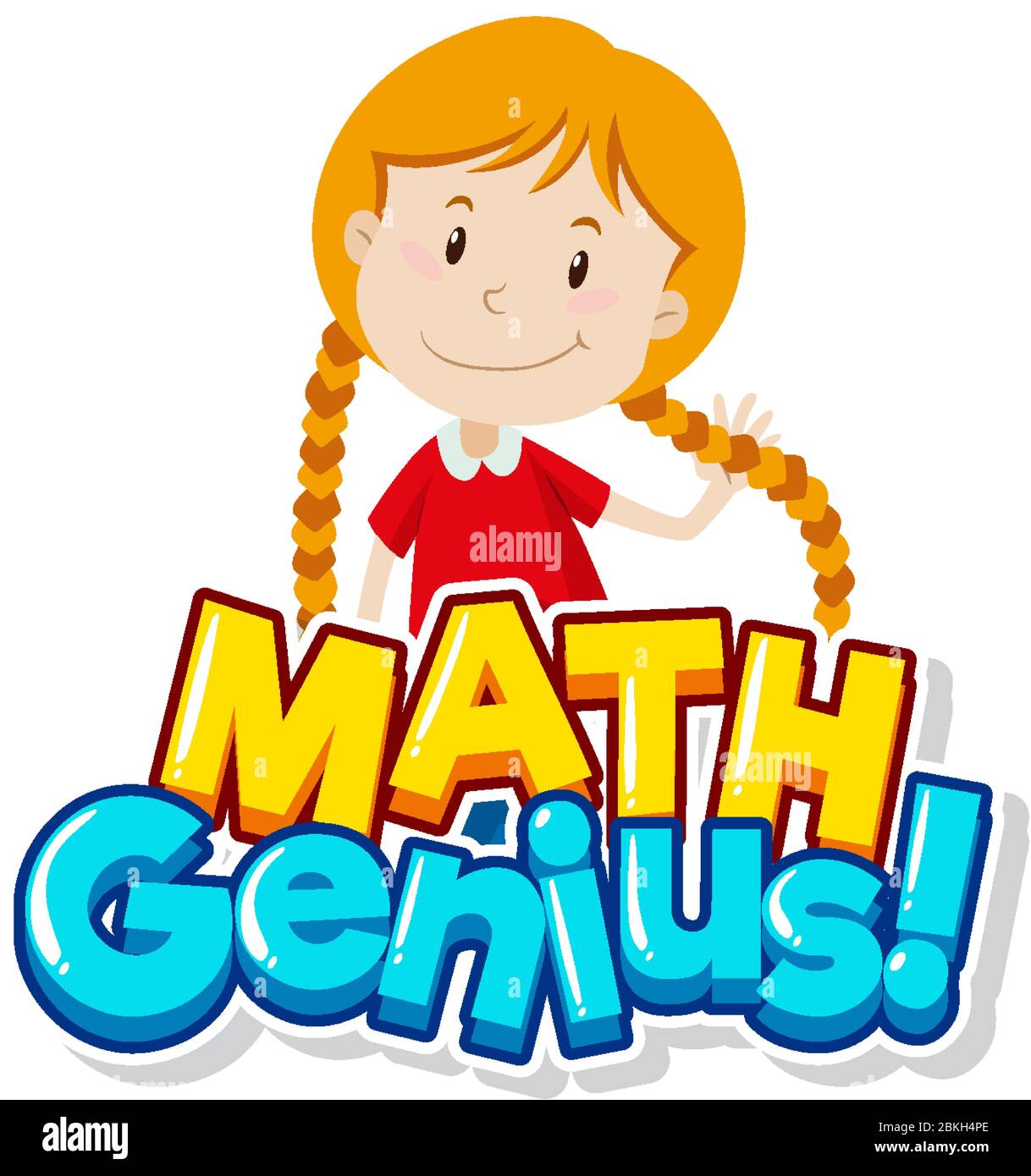 Font design for word math genius with happy girl illustration Stock ...