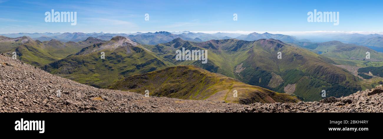 Panoramic mountain landscape as seen from the summit of Ben Nevis ...