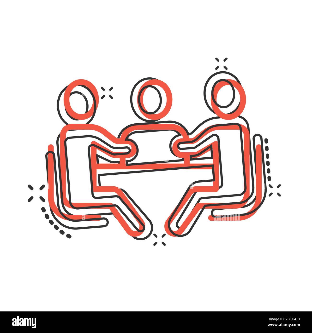 People with table icon in comic style. Teamwork conference cartoon ...